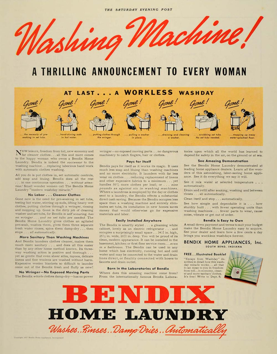 1937 Ad Bendix Home Laundry Washing Machine Appliances - ORIGINAL SEP3 ...