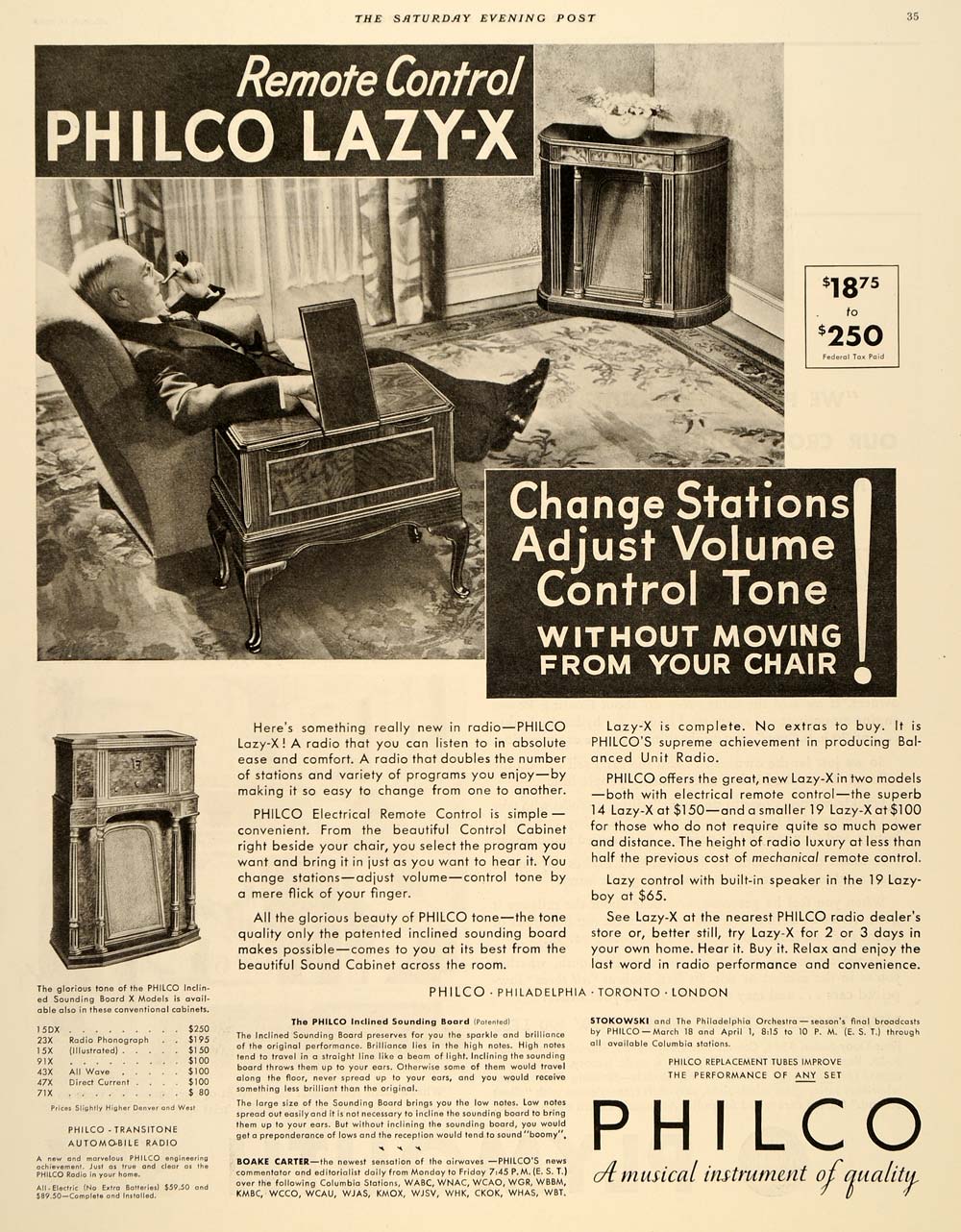 1933 Ad Philco Remote Control Recliner Boake Carter - ORIGINAL ADVERTI ...