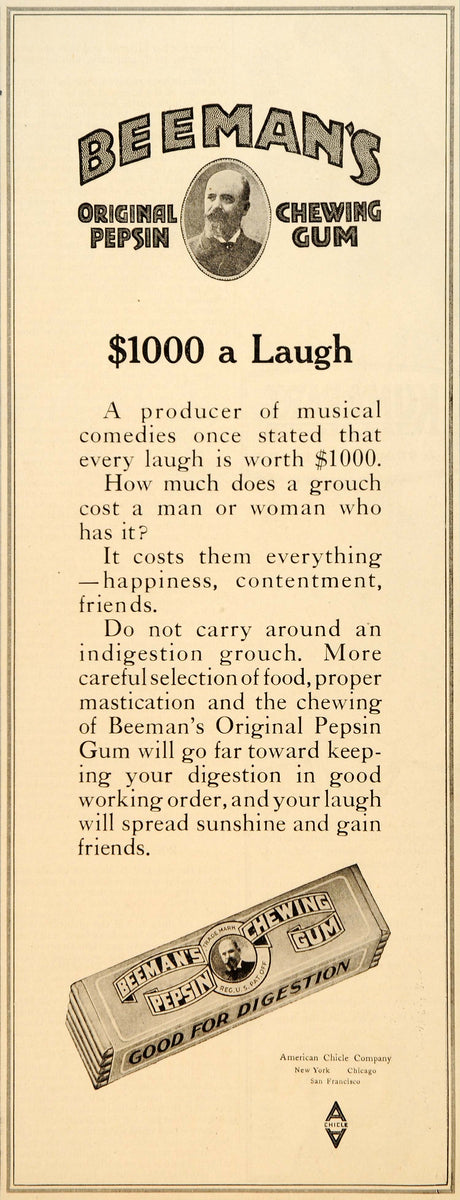 1921 Ad Beeman's Pepsin Chewing Chicle Gum Digestion - ORIGINAL ADVERT ...