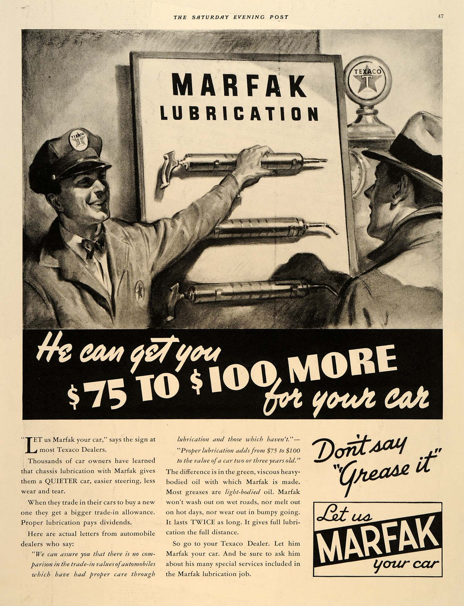 1937 Ad Marfak Lubrication Texaco Lubrication Auto OIl - ORIGINAL SEP4 ...
