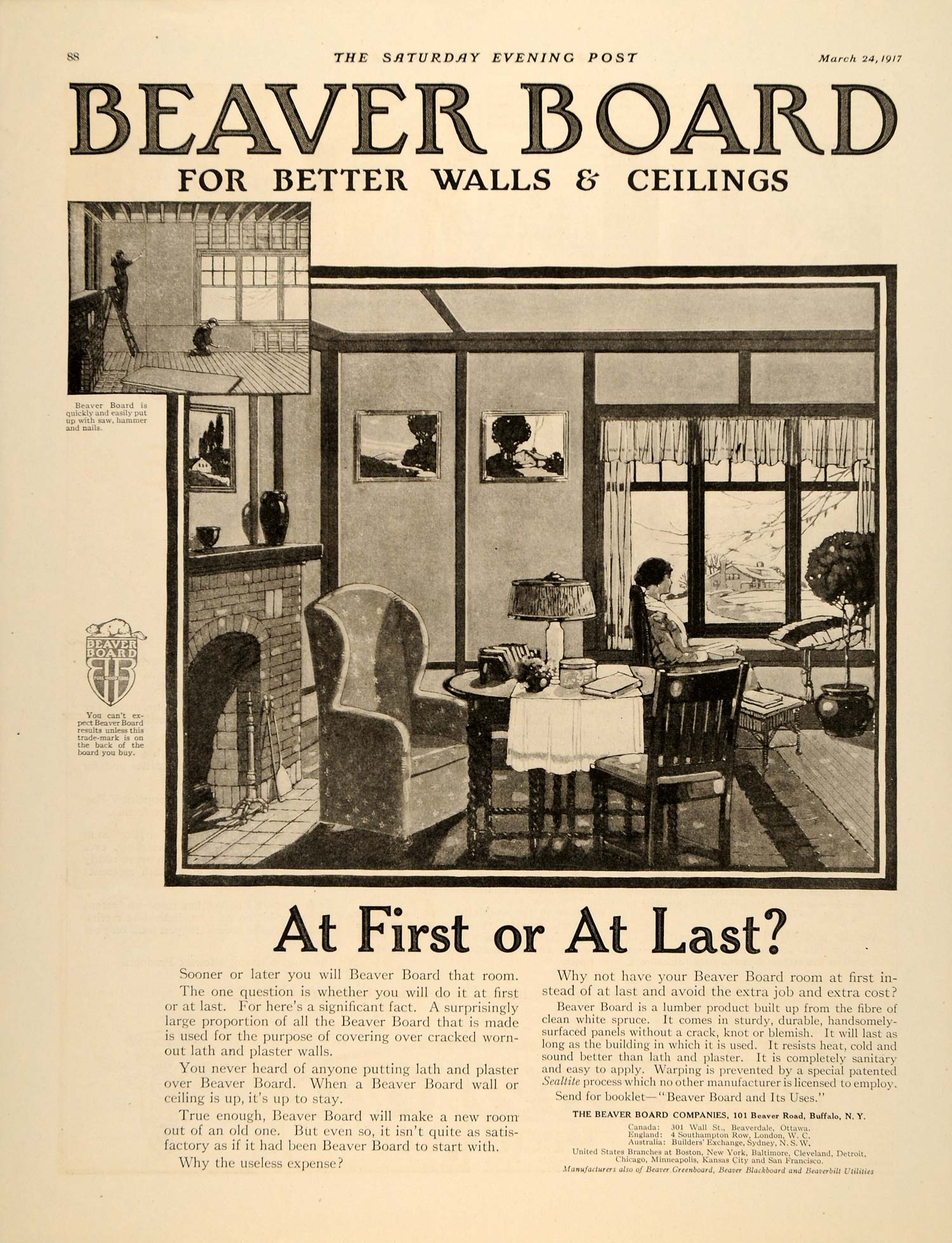 1917 Ad Beaver Board Walls Ceilings Panel Lumber Lath - ORIGINAL SEP4 ...