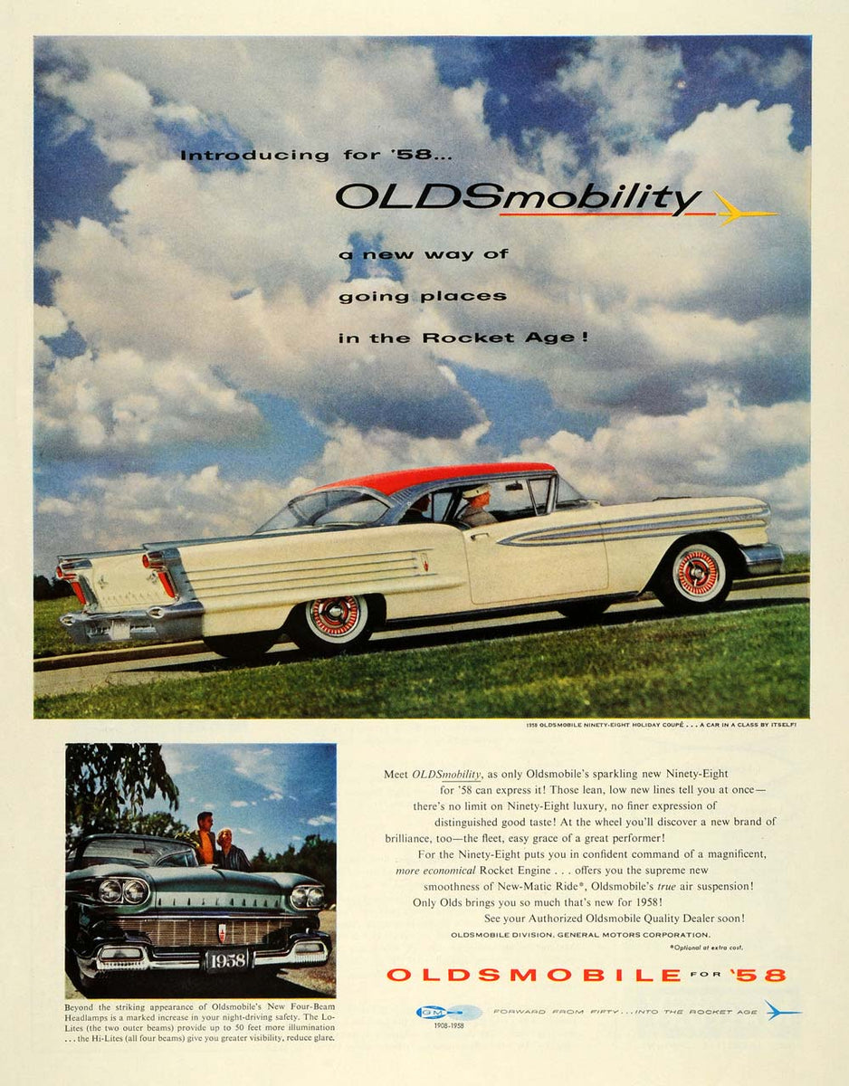 1957 Ad 1958 Oldsmobility Rocket Age Ninety-Eight Holiday Coupe Car SE ...
