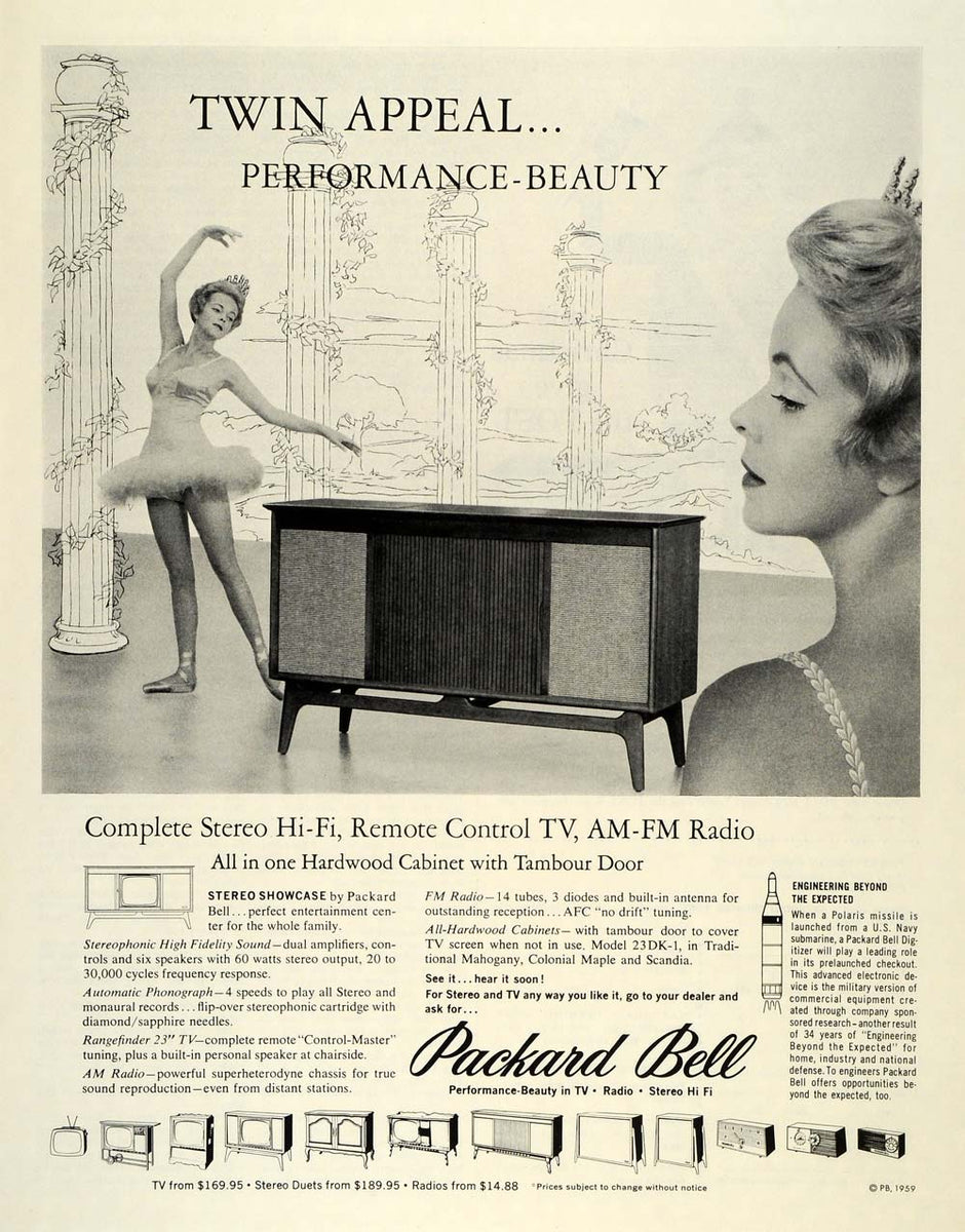1959 Ad Packard Bell Hi Fi Stereo TV Tambour Door Hardwood Radio Amp S ...