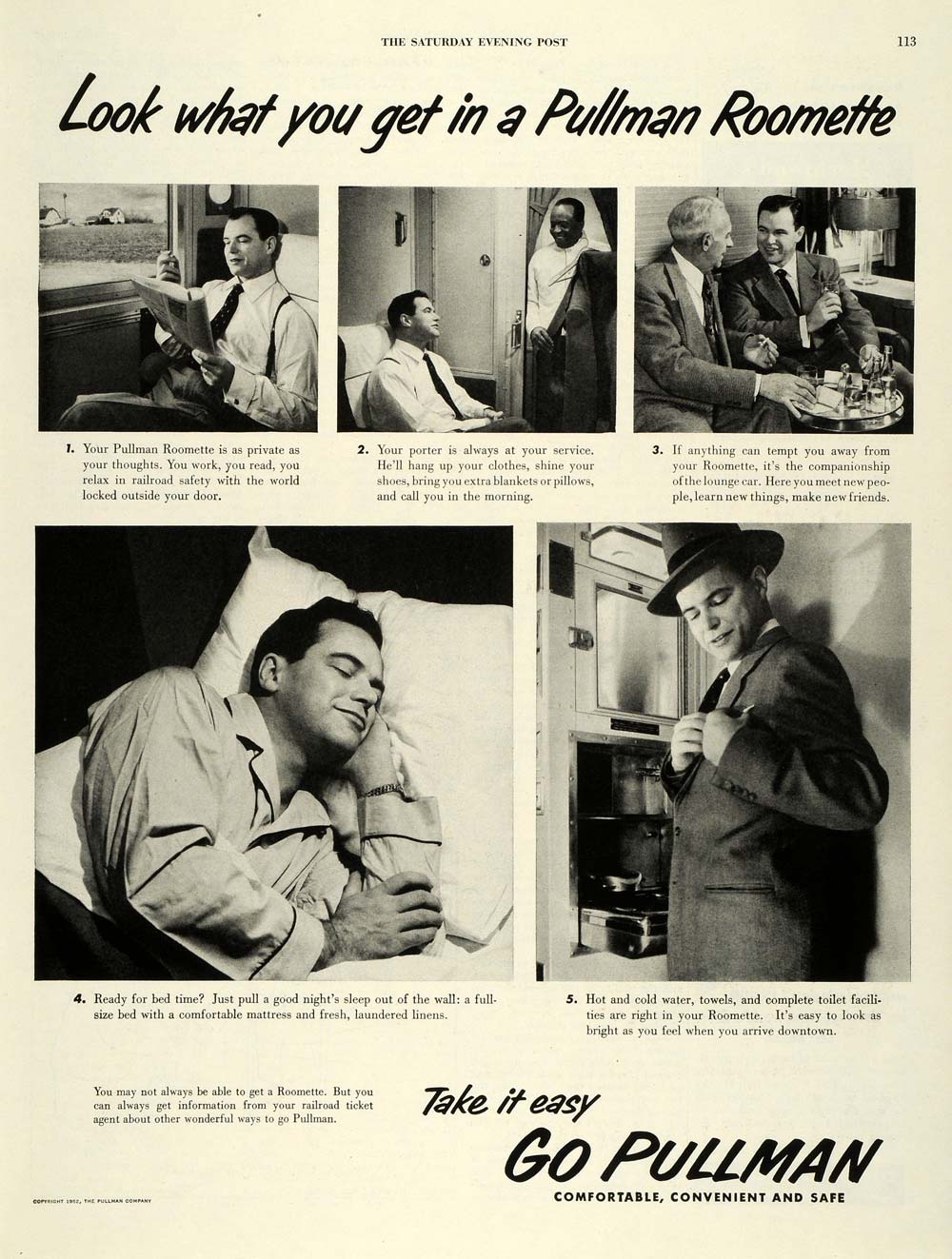 1952 Ad Pullman Passenger Train Roomette Railway Business Travel SEP5 ...