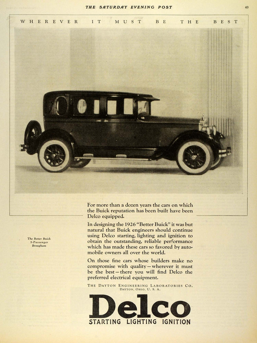 1925 Ad Delco Lighting Ignition Buick Brougham 5 Passenger Dayton SEP5 ...