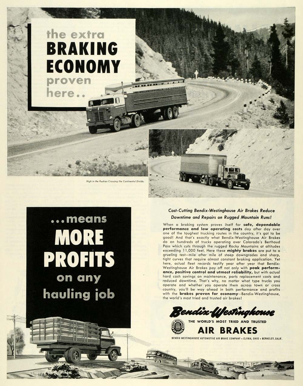 1953 Ad Truck Mountain Rockies Bendix Westinghouse Automotive Air Brak ...
