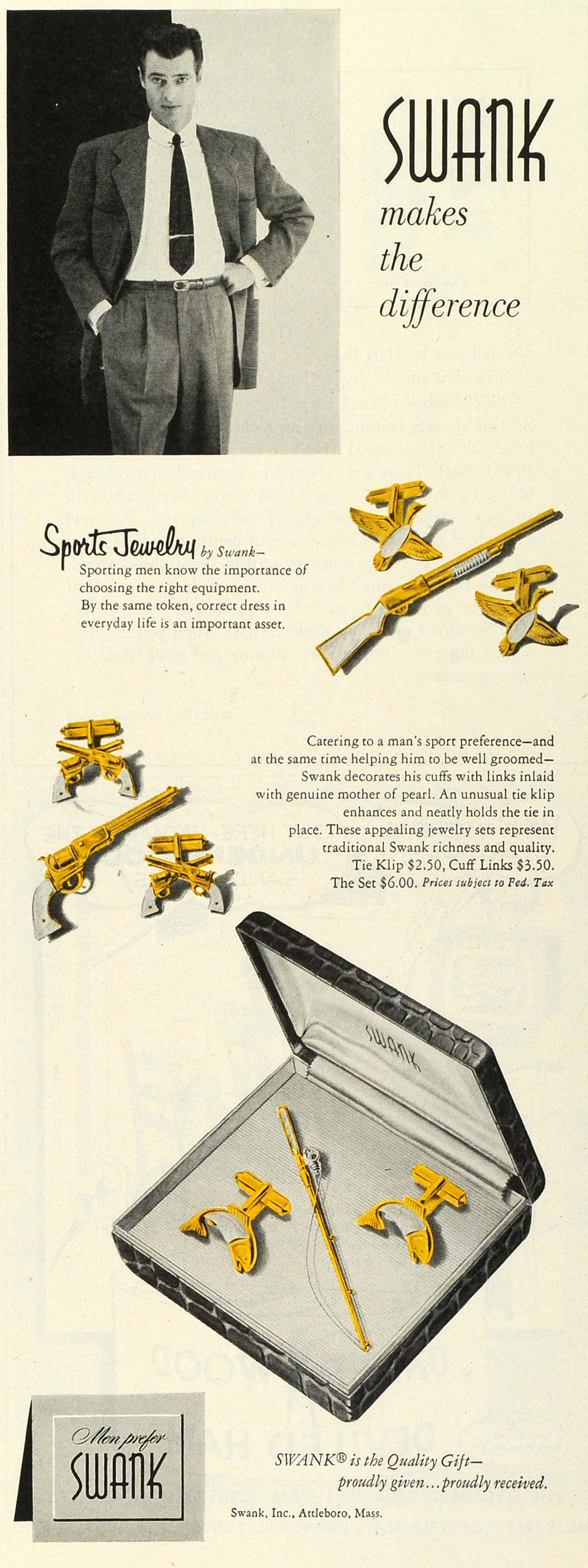 1953 Ad Swank Sports Jewelry Bird Hunting Rifle Handgun Pistol Fishing ...