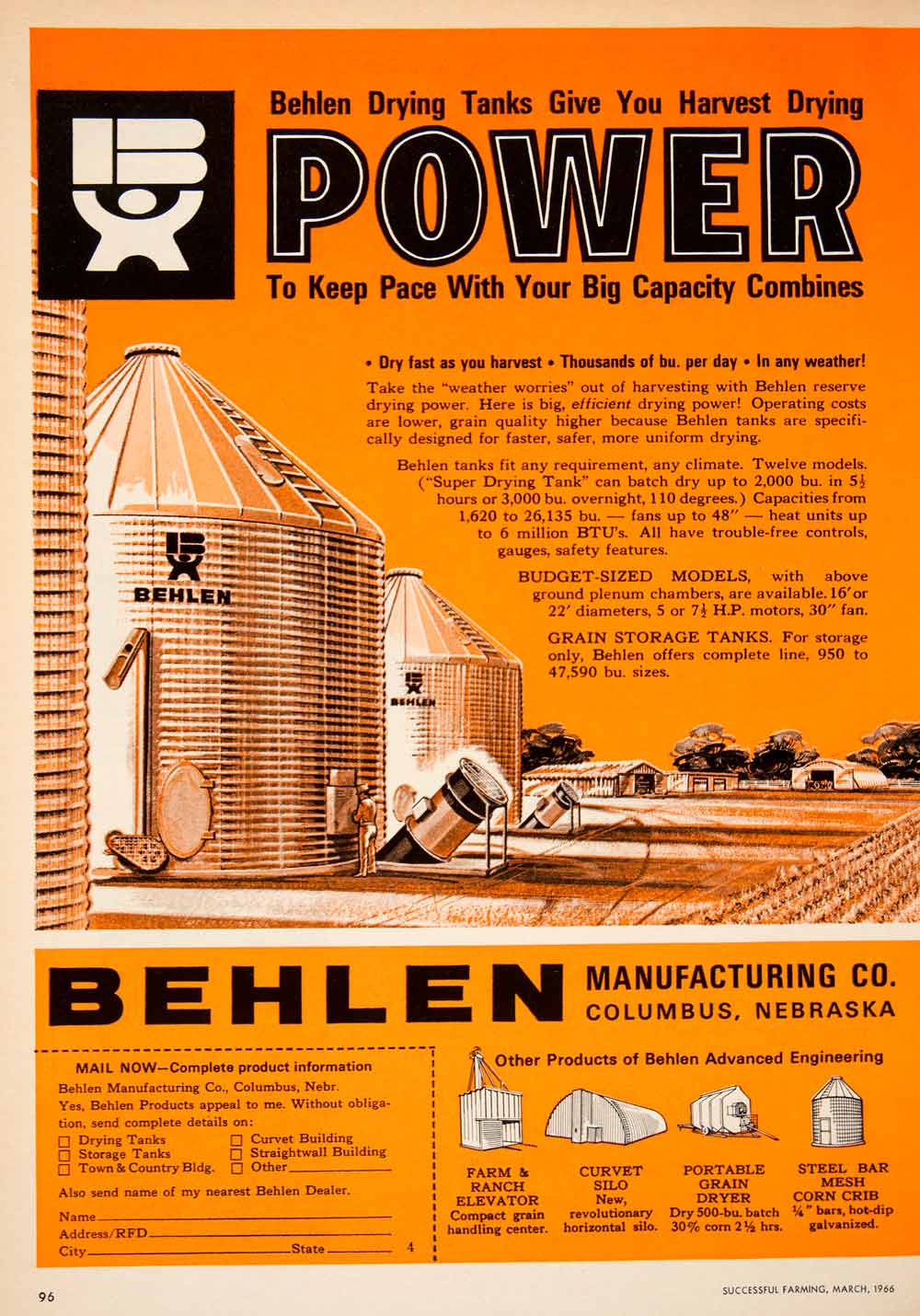 1966 Ad Behlen Manufacturing Columbus Nebraska Grain Tank Farming Silo ...