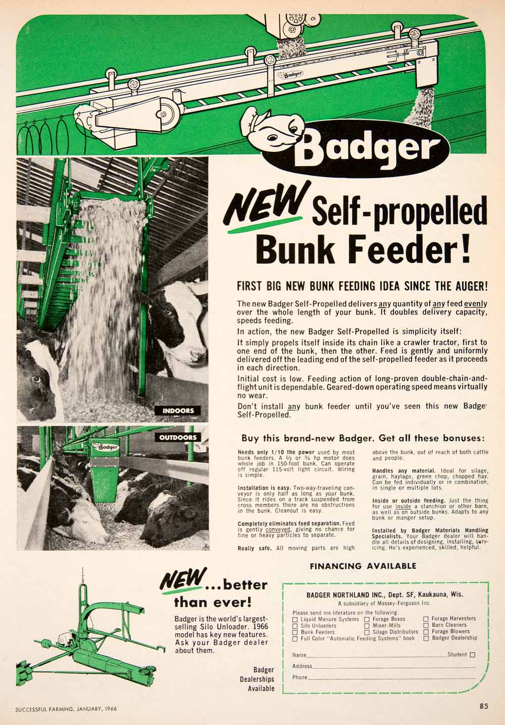 1966 Ad Badger Northland Kaukauna Wisconsin Silo Unloader Bunk Feeder ...