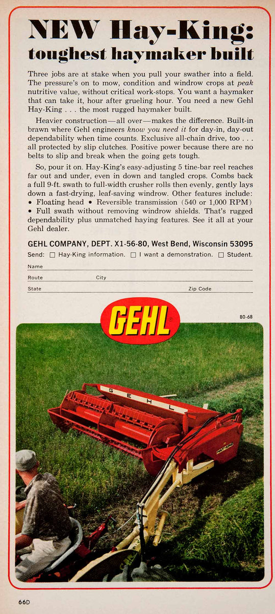 1968 Ad Gehl Hay King Tractor Accessories Parts Agriculture West Bend ...