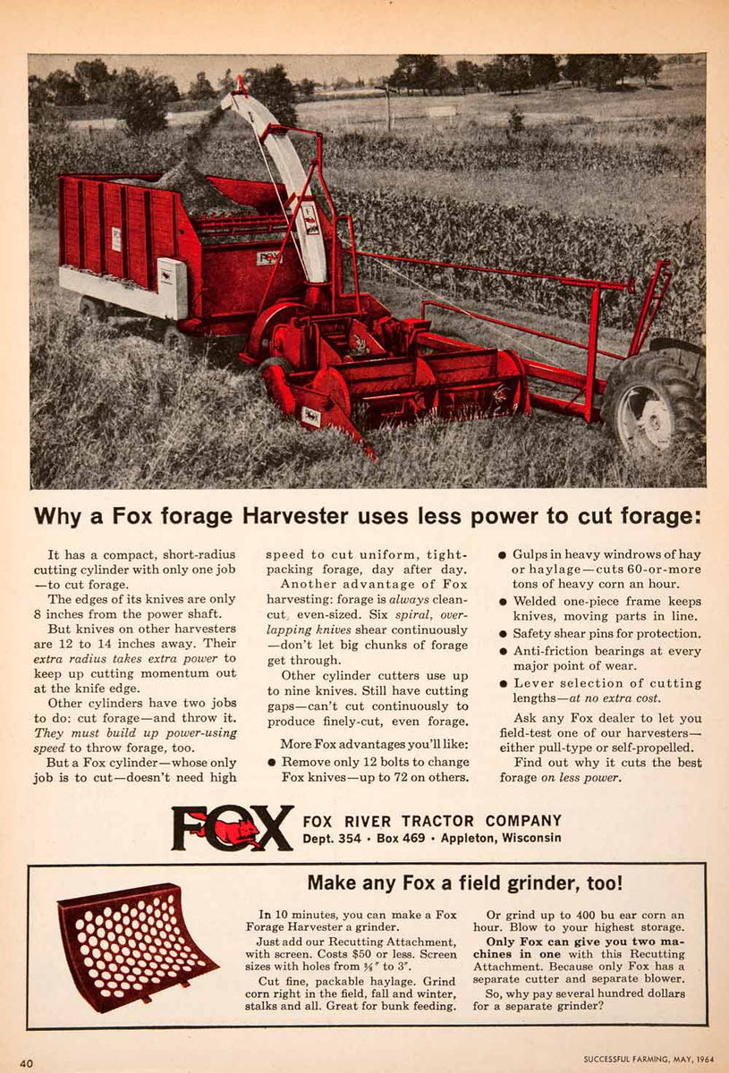 1964 Ad Fox River Tractor Appleton Wisconsin Harvester Forage Field Cr ...