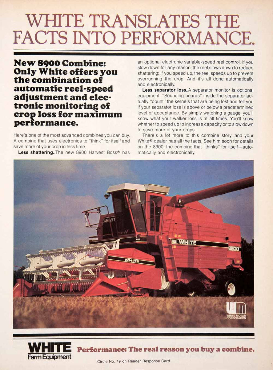1978 Ad White Farm Equipment 8900 Combine Harvest Boss Agriculture Far ...