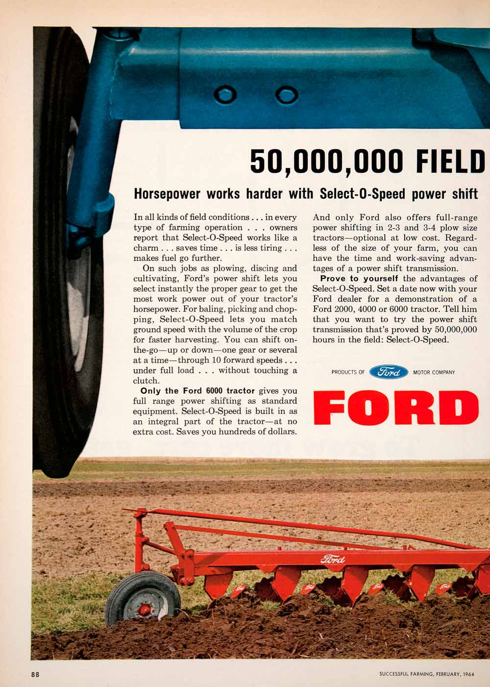 1964 Ad Ford Tractor Farming Vehicle Plow Agriculture 6000 Select-O-Sp ...