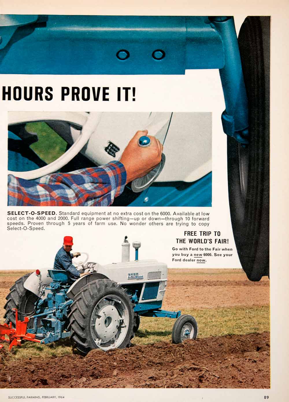 1964 Ad Ford Tractor Farming Vehicle Plow Agriculture 6000 Select-O-Sp ...