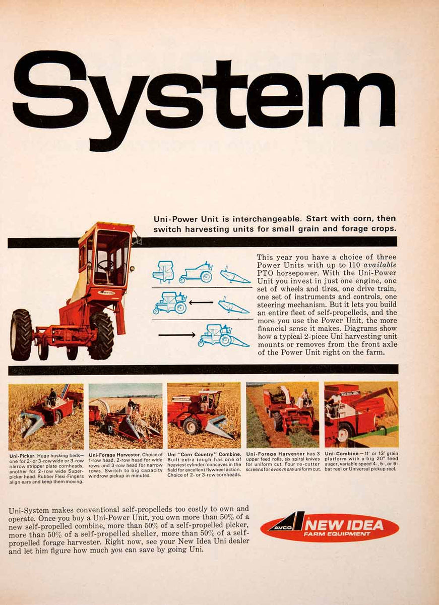 1967 Ad Uni-System New Idea Combine Harvester Agriculture Farm Machine ...