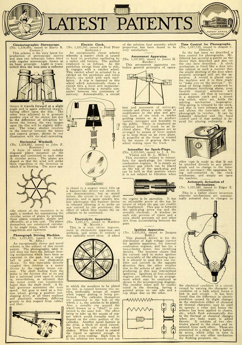 1920 Article Science Invention Patents Electrical Phonograph Spark Plu ...