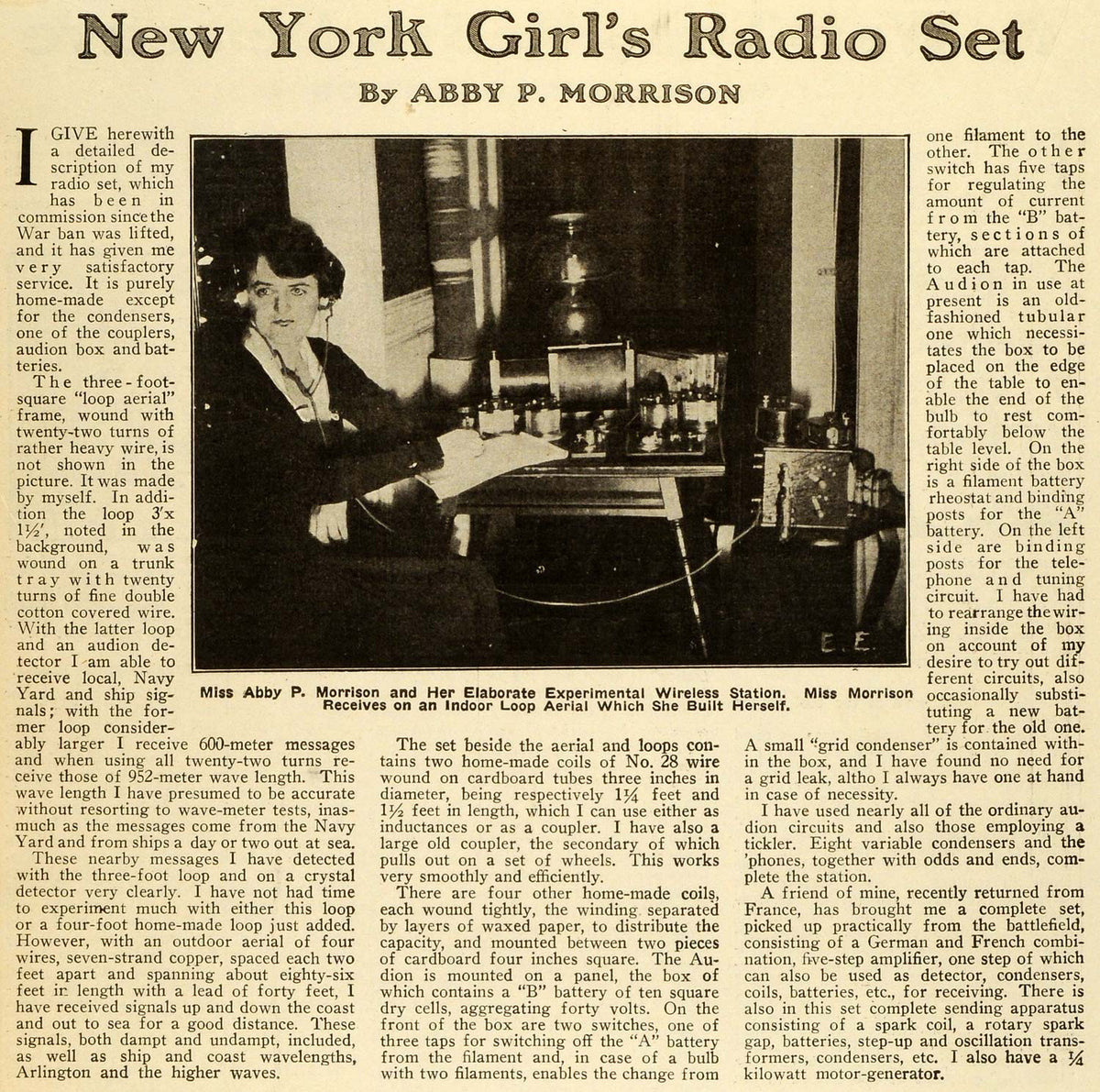 1920 Article New York Inventor Abby P. Morrison Wireless Radio Communi ...