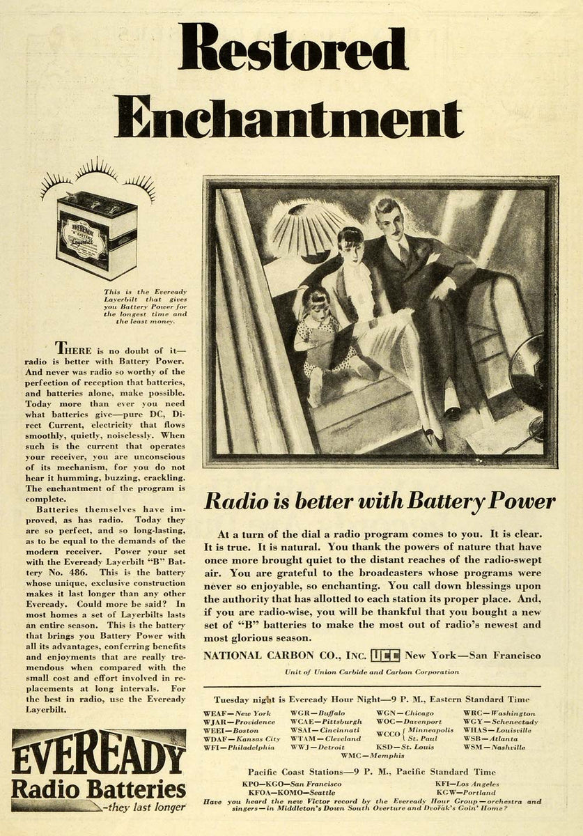 1927 Ad Eveready Radio Batteries National Carbon Family Living Room SI ...