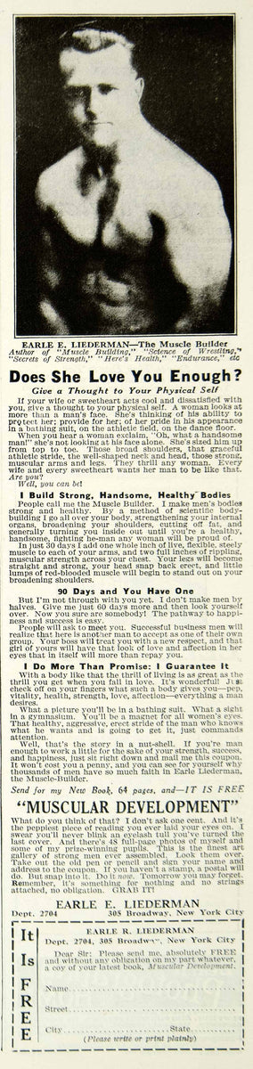 1928 Ad Muscular Development Earle E. Liederman Body Builder Exercise ...