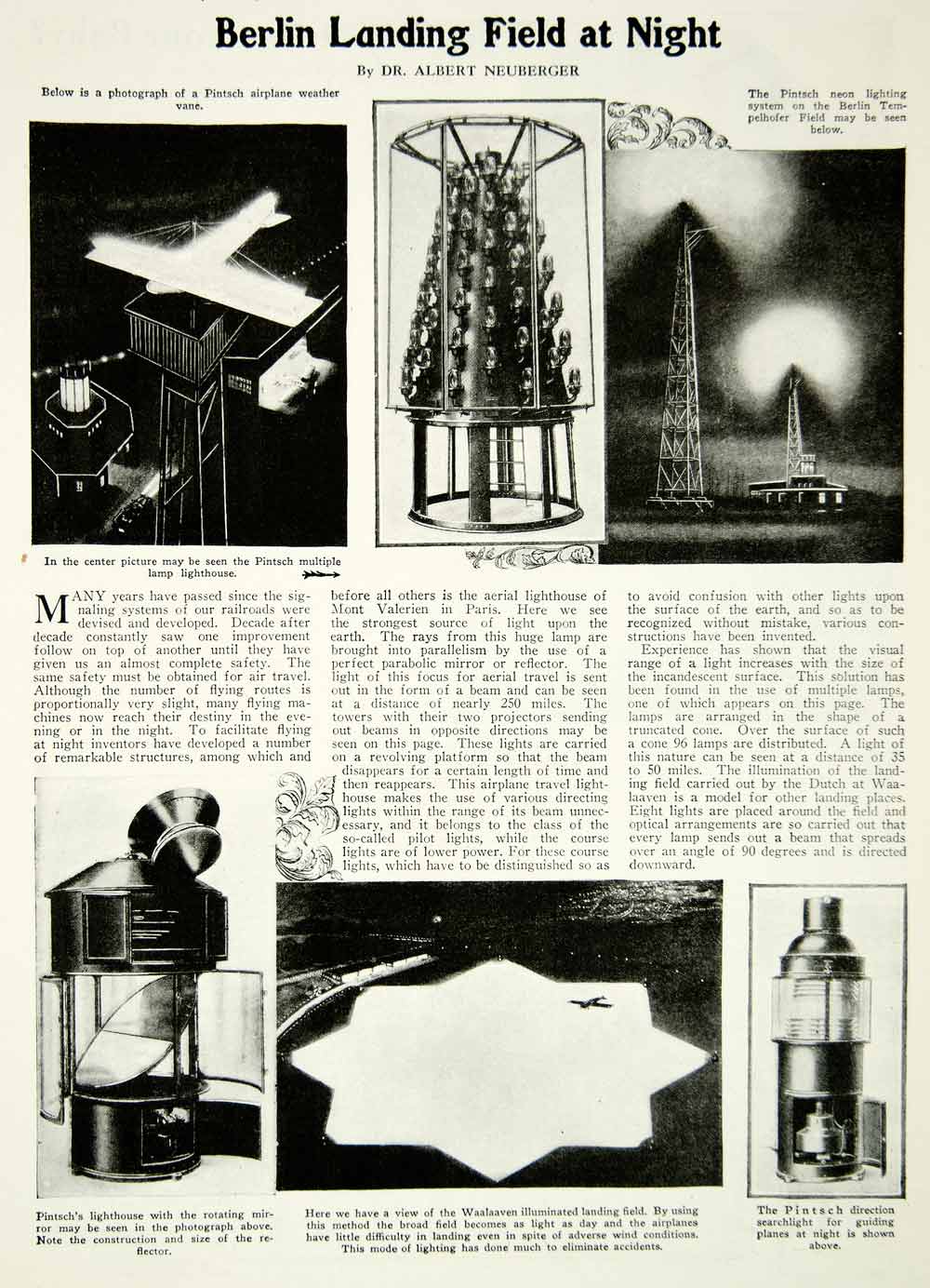 1927 Article Berlin Landing Field Night Germany Albert Neuberger Scien ...