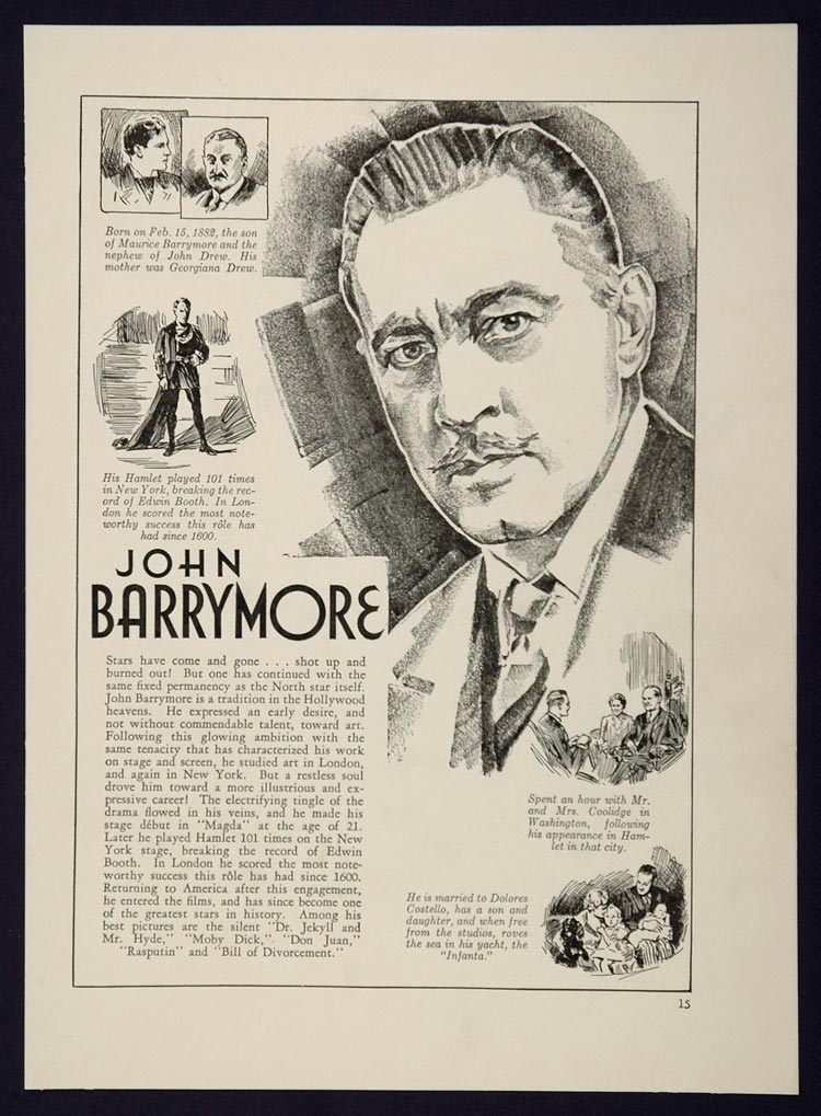 1933 John Barrymore Lionel Actor Silent Film Star Print - ORIGINAL ...