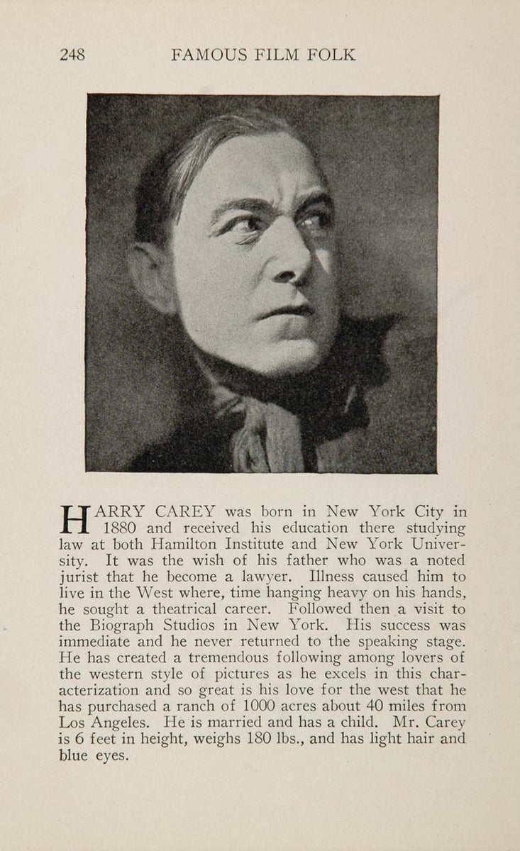 1925 Harry Carey Earle Williams Silent Film Movie Actor ORIGINAL HISTO ...