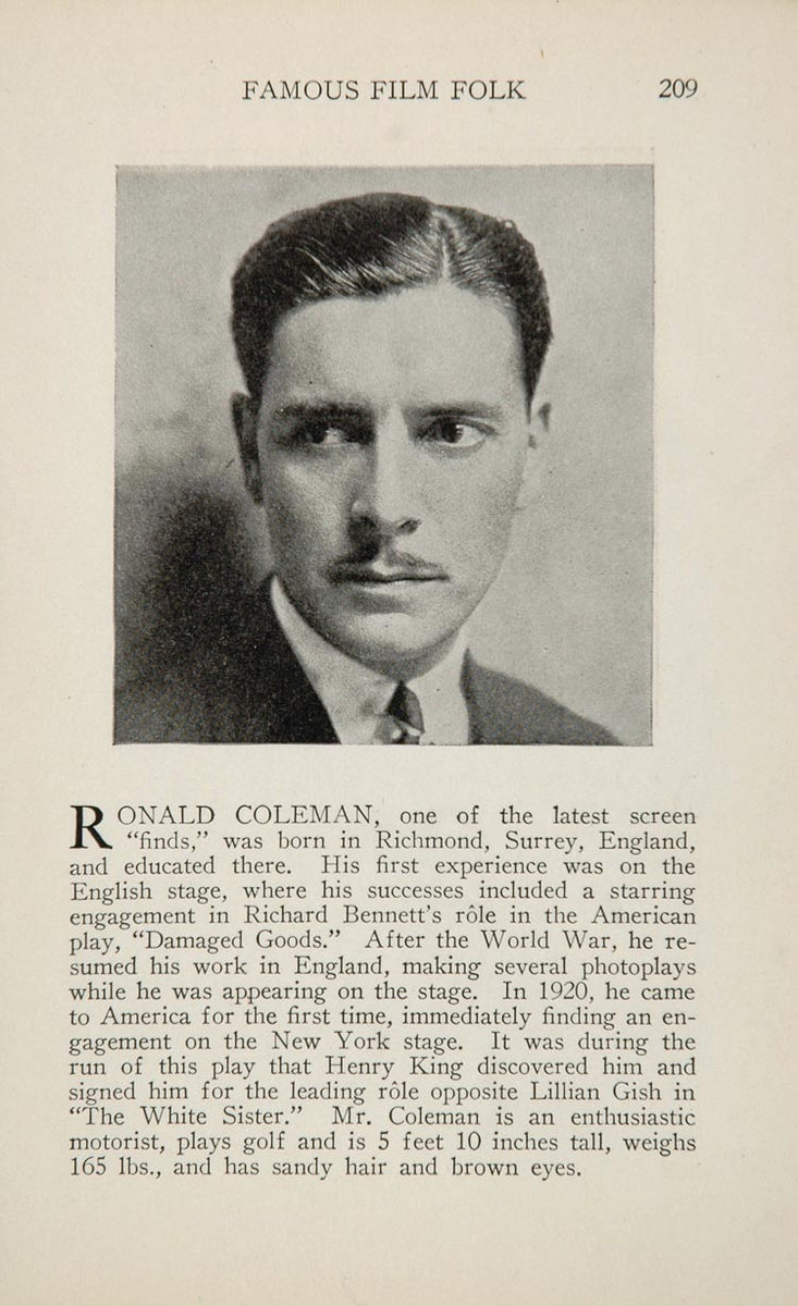 1925 Ronald Coleman Mabel Ballin Silent Film Actor - ORIGINAL HISTORIC ...