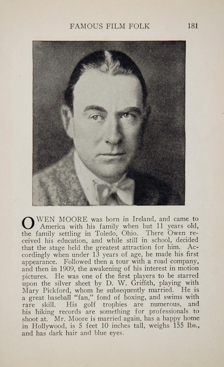 1925 Owen Moore Tully Marshall Silent Film Movie Actor ORIGINAL HISTOR ...