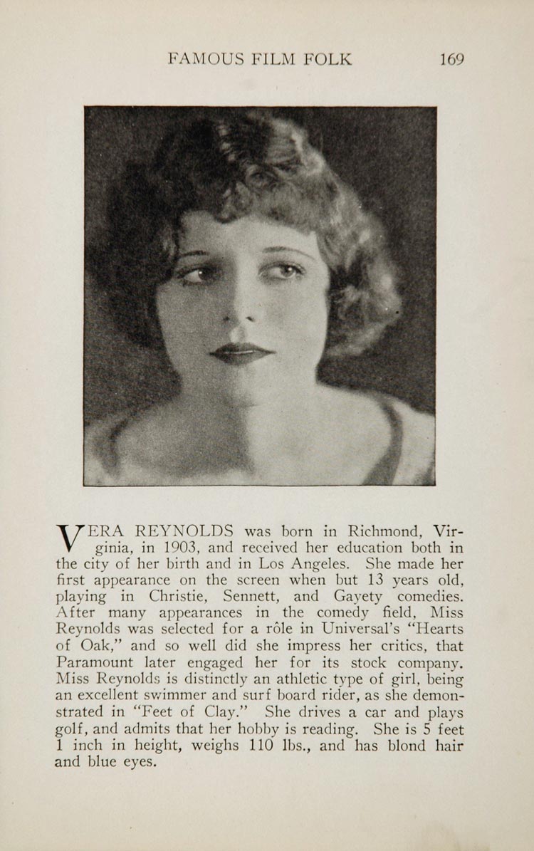 1925 Vera Reynolds House Peters Silent Film Movie Actor ORIGINAL HISTO ...