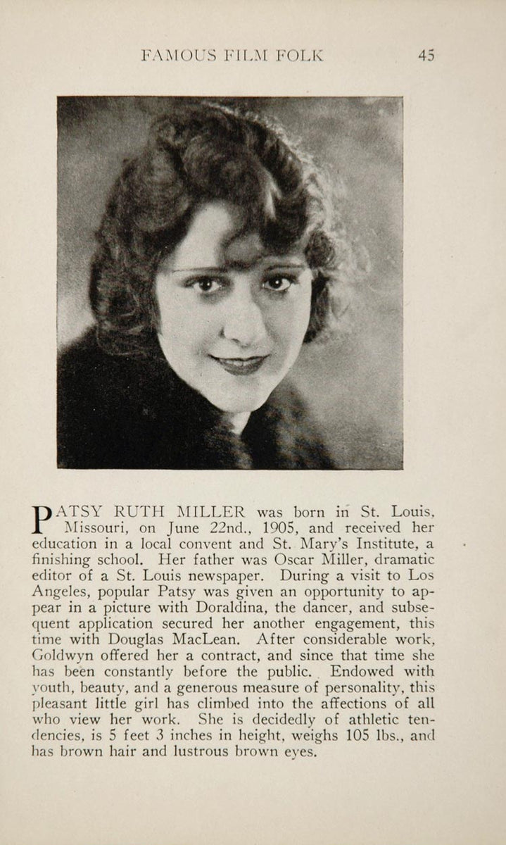 1925 Patsy Ruth Miller Tom Moore Silent Film Actor - ORIGINAL HISTORIC ...