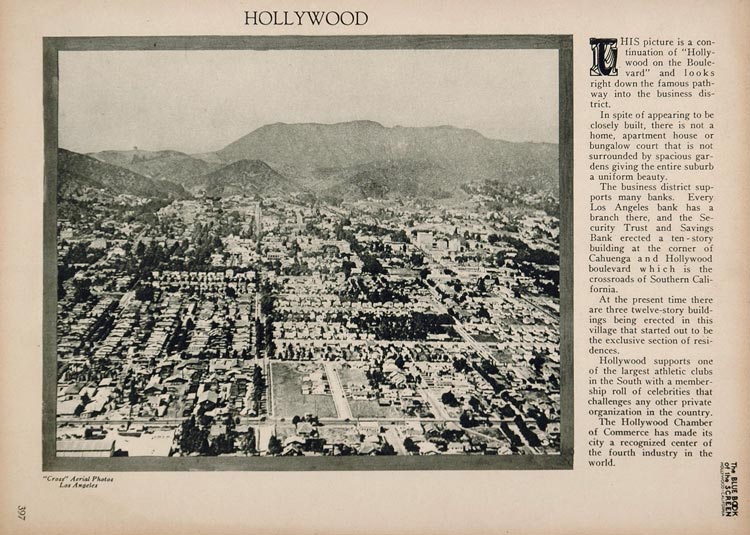 1923 Hollywood Aerial View Silent Film Movie Era Print ORIGINAL HISTOR ...