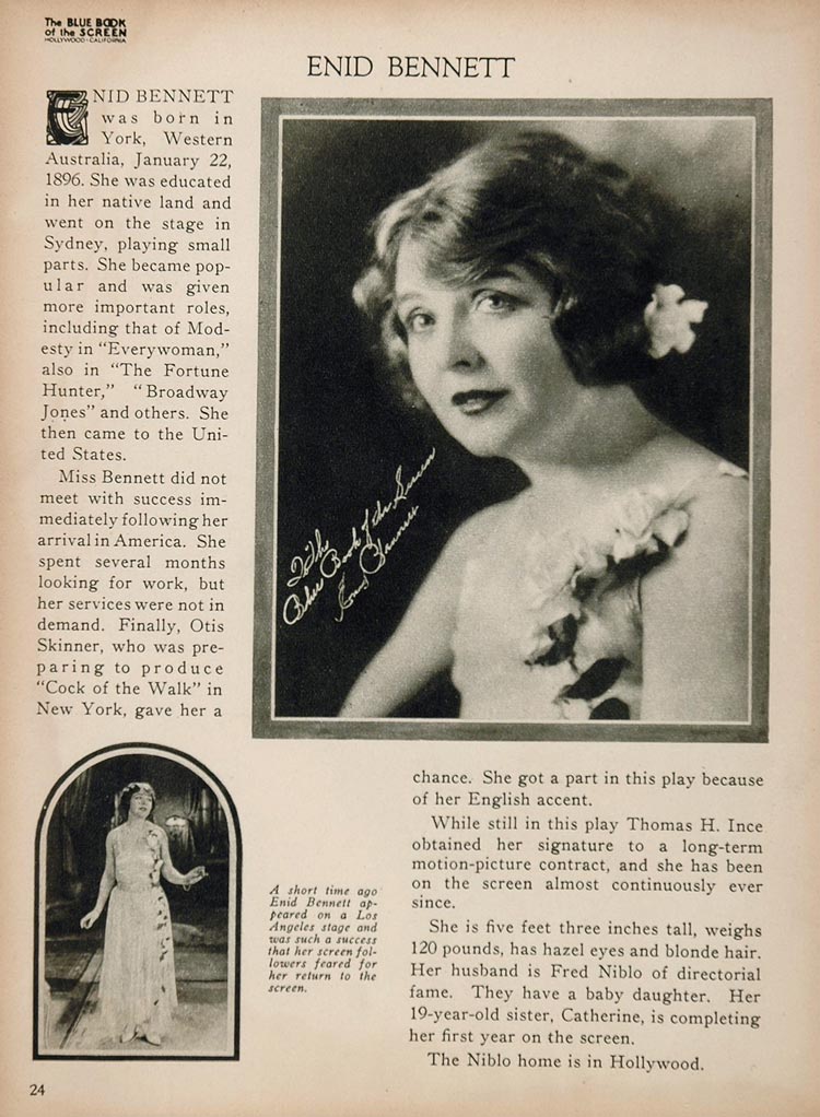 1923 Enid Bennett Silent Film Actress Biography Print ORIGINAL HISTORI ...