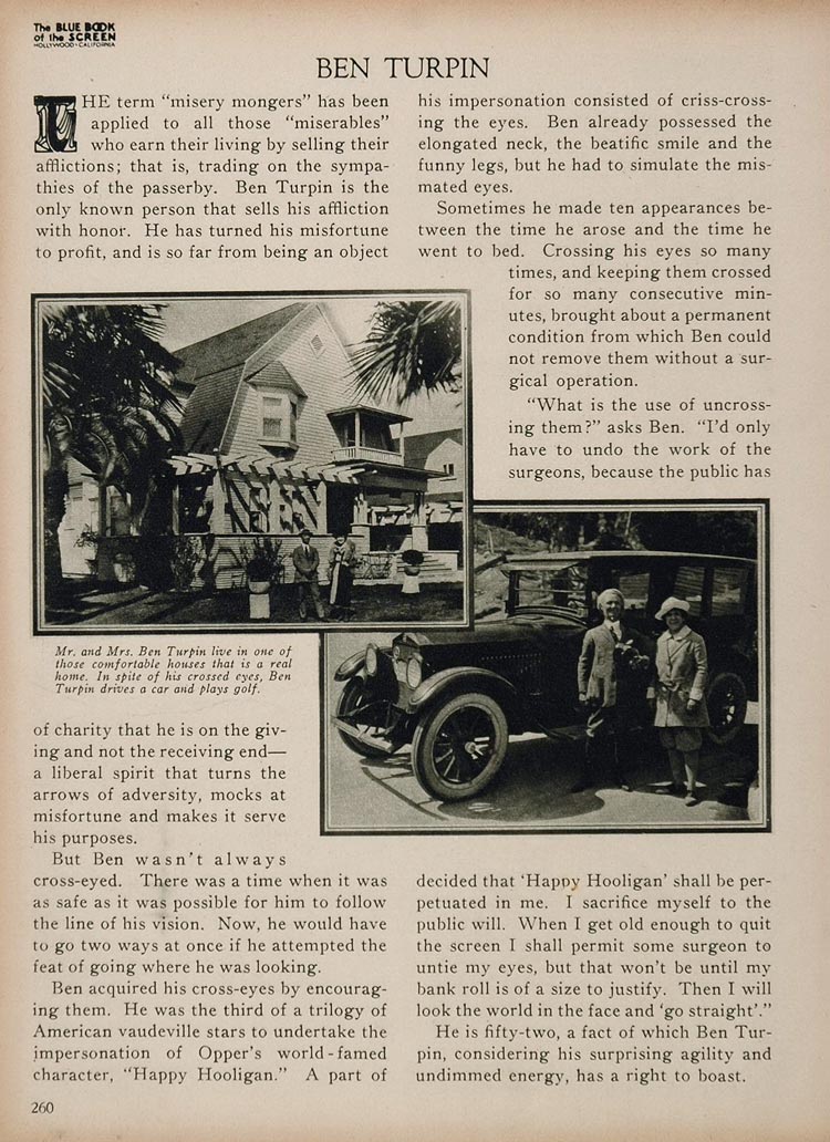 1923 Ben Turpin Silent Film Actor Happy Hooligan Print ORIGINAL HISTOR ...