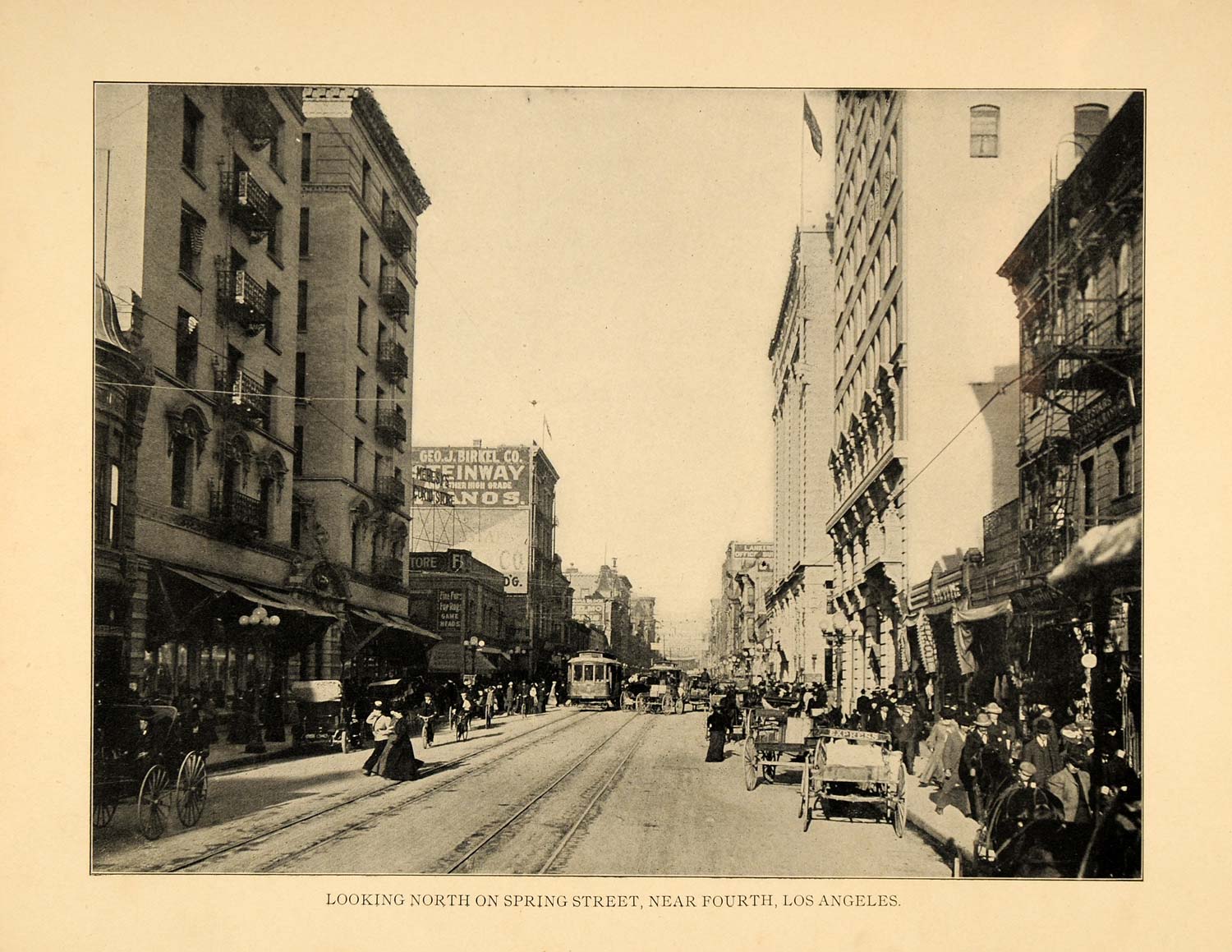 1906 Print Spring Street Los Angeles Buildings Trolley Cityscape Histo