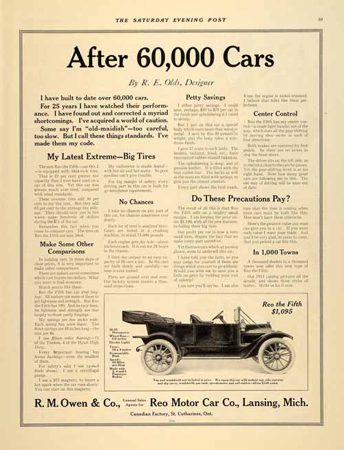 1912 Ad Reo Motor Metal Lansing R. Olds Vintage Owen Automobile Pricin ...