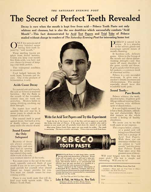 1911 Ad Pebeco Toothpaste Acid Test Papers Clean Teeth - ORIGINAL SP4 ...