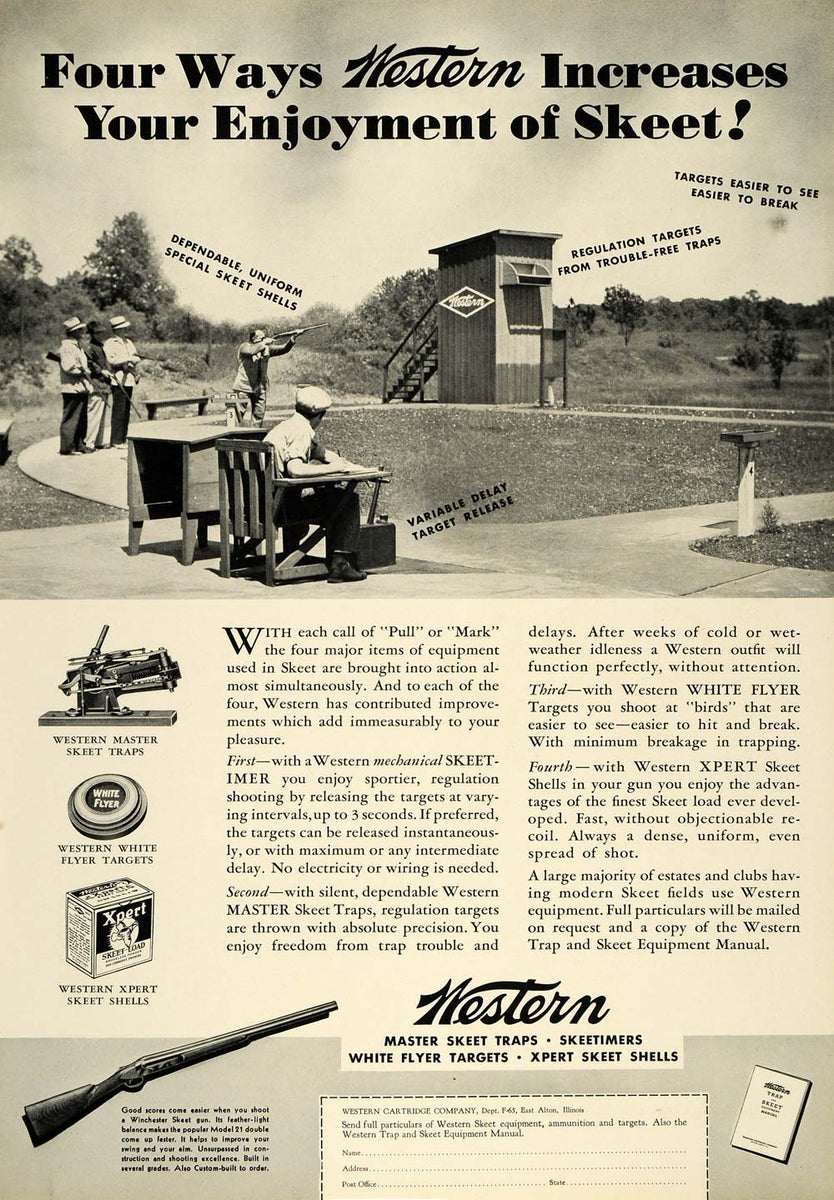 1936 Ad Western Skeet Gun Shell Target Trap White Flyer - ORIGINAL SPM ...