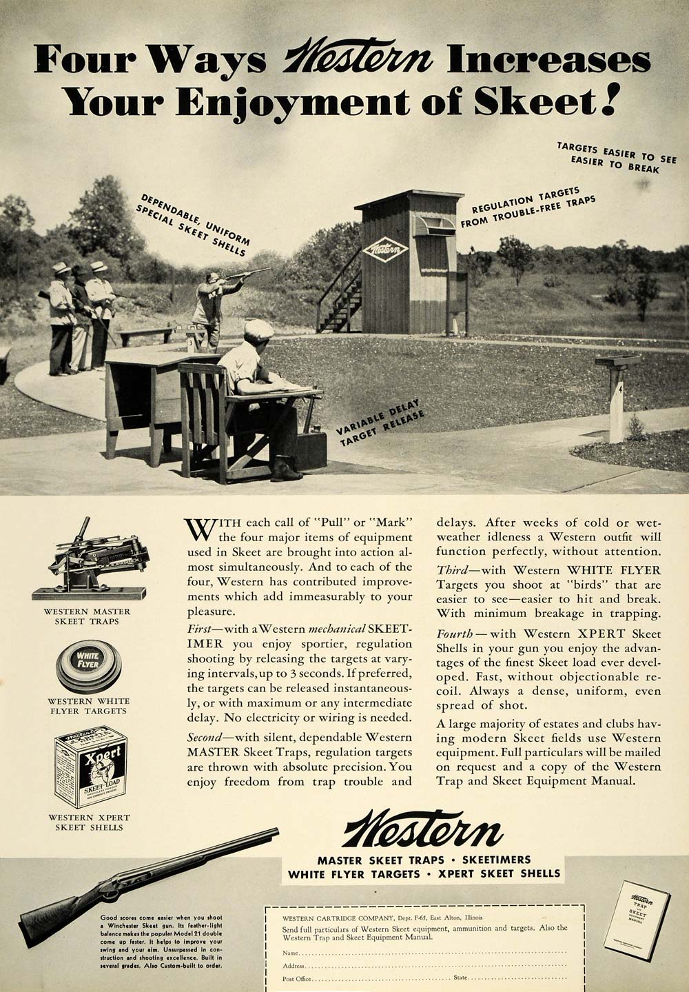 1936 Ad Western Skeet Gun Shell Target Trap White Flyer - ORIGINAL SPM ...