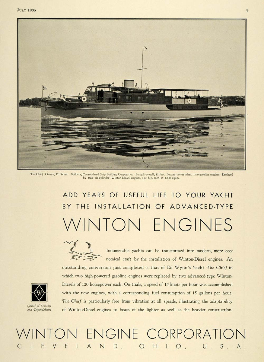 1935 Ad Winton Engine Corp. Logo Diesel Motor Boats - ORIGINAL ADVERTI ...