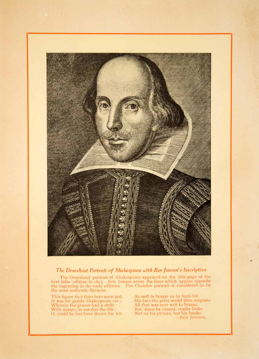 1900 Lithograph Martin Droeshout Art Portrait William Shakespeare Thea ...