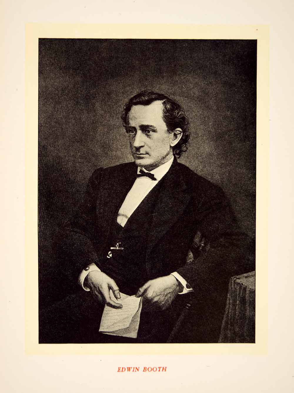 1900 Lithograph Art Edwin Booth Portrait Shakespearean Actor Theater S ...