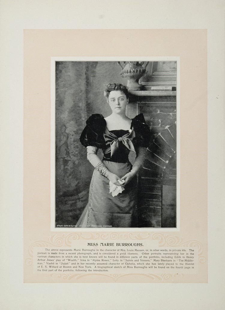 1894 Theater Actor Marie Burroughs Massen Lillian Lewis - ORIGINAL STA ...