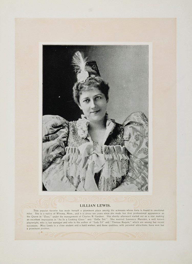 1894 Theater Actor Marie Burroughs Massen Lillian Lewis - ORIGINAL STA ...