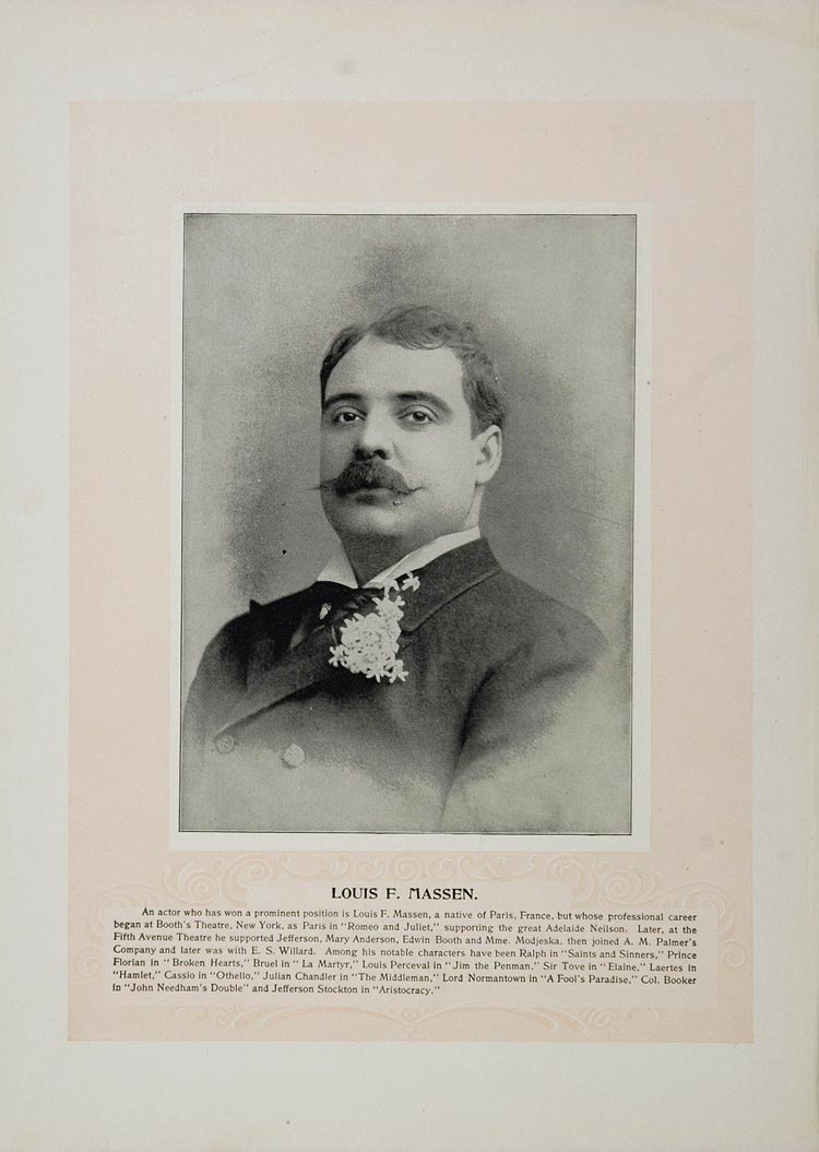 1894 Theater Stage Actors Louis F. Massen Julia Arthur - ORIGINAL STAG ...