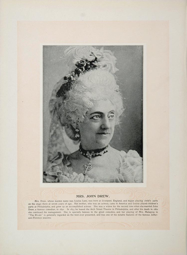 1894 Theater Stage Mrs. John Drew Malvina Pray Florence - ORIGINAL STA ...