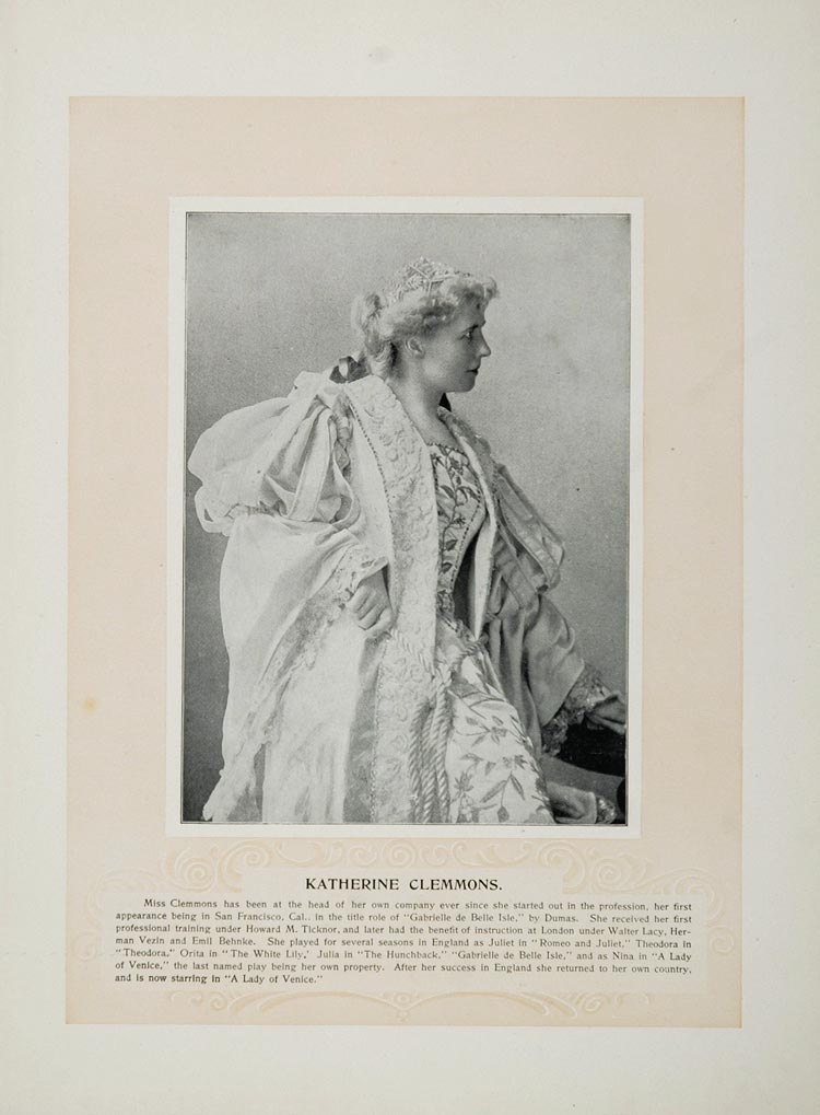 1894 Theater Stage Sol Smith Russell Katherine Clemmons - ORIGINAL STA ...