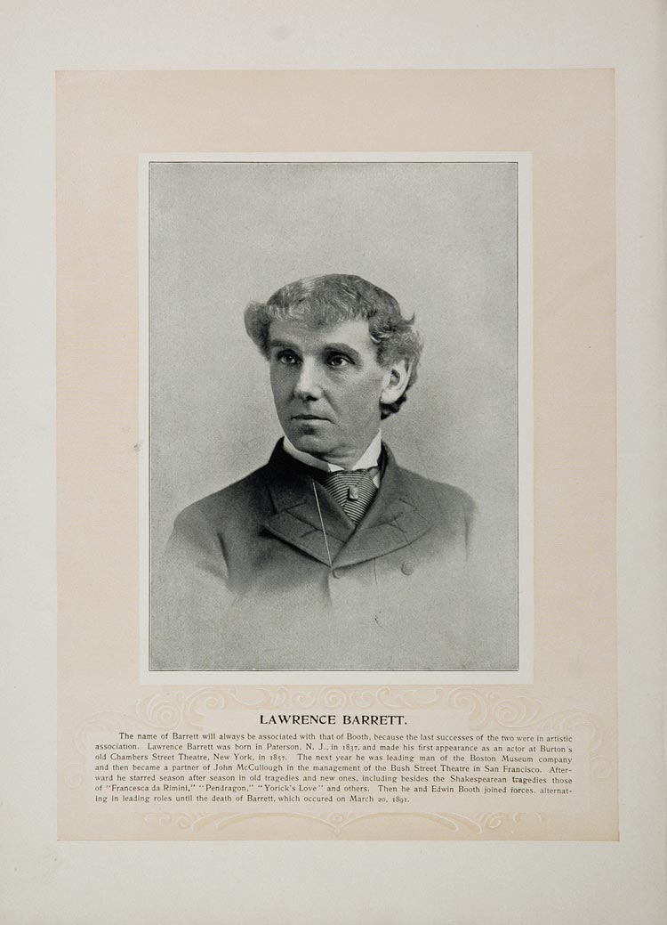 1894 Theater Stage Actors Edwin Booth Lawrence Barrett - ORIGINAL STAG ...