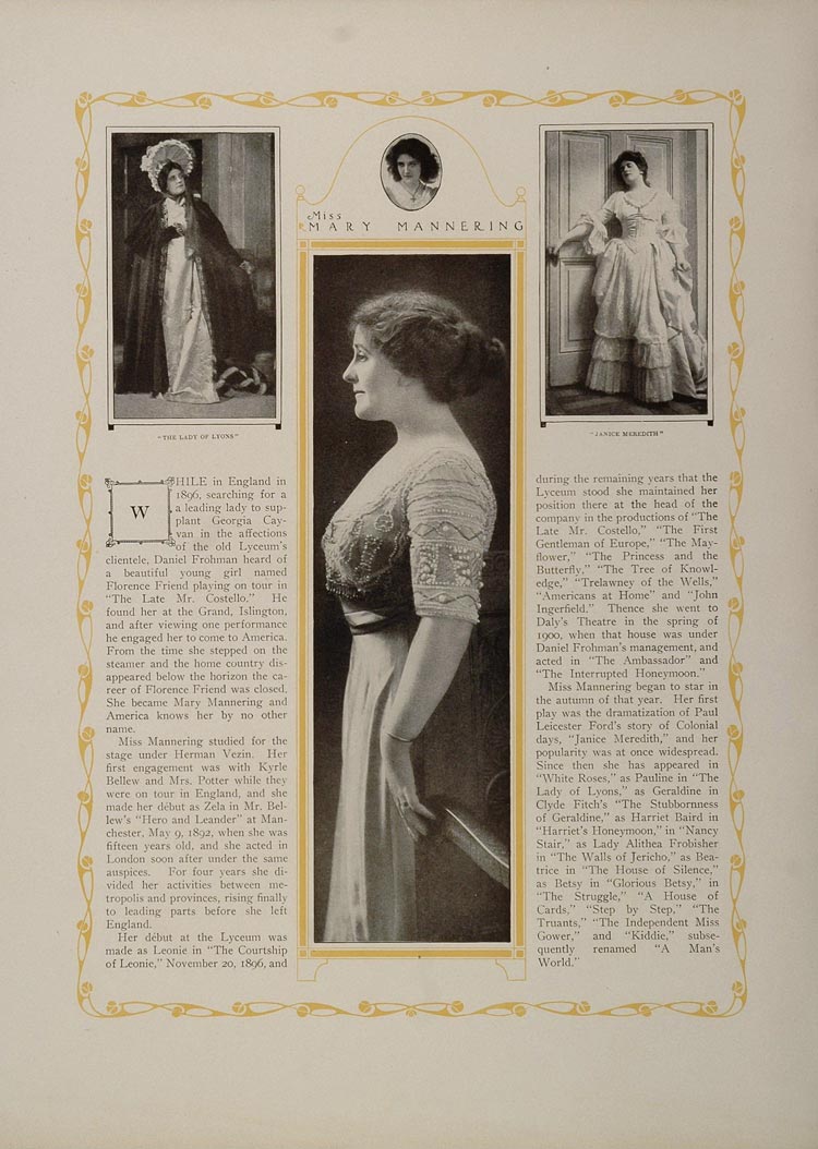 1910 Mary Mannering Stage Actress Will Bradley Print - ORIGINAL STAGE3 ...