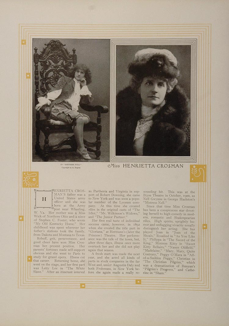 1910 Henrietta Crosman Stage Actress Will Bradley Print - ORIGINAL STA ...