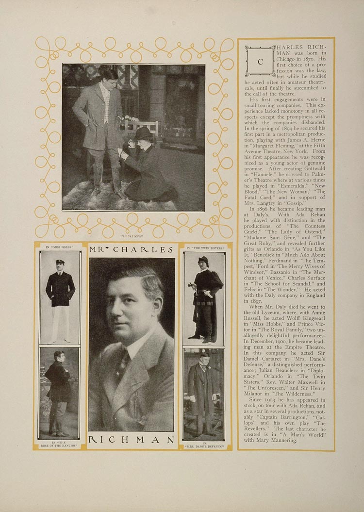 ORIG 1910 Print Charles Richman Will Bradley Broadway - ORIGINAL STAGE ...